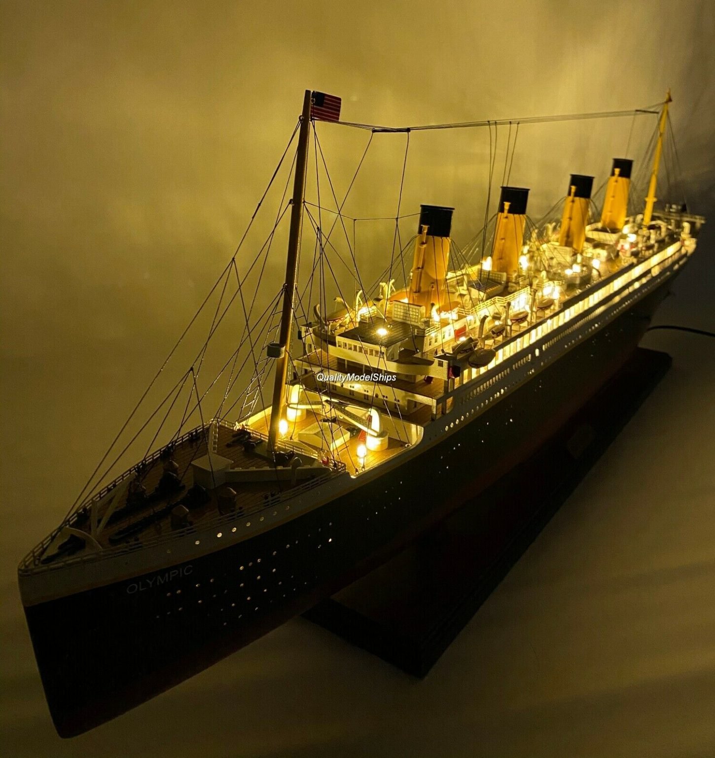 RMS Olympic With Lights White Star Line Ocean Liner Wooden Ship Model ...